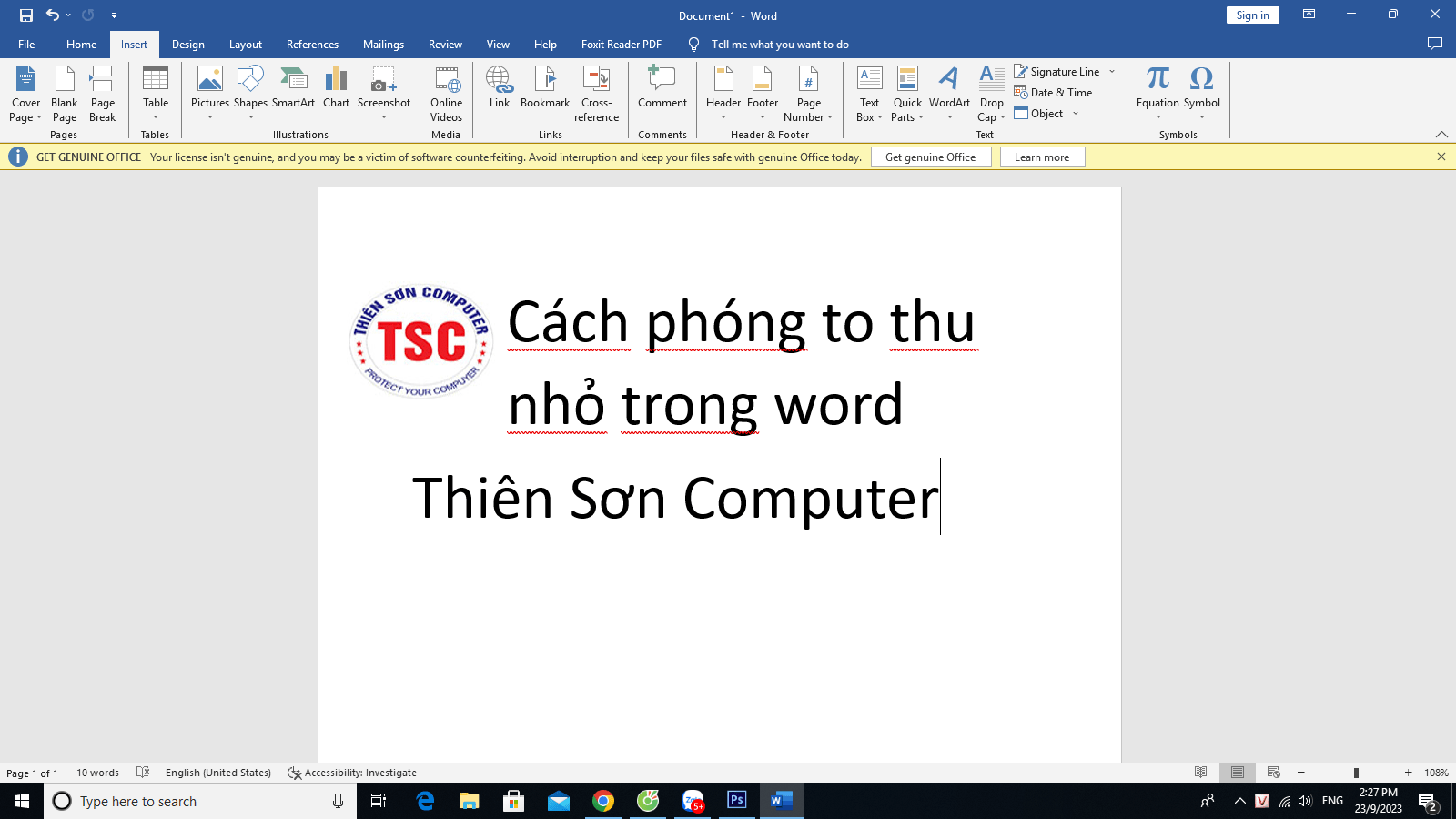 Cách phóng to thu nhỏ trong word - Thiên Sơn Computer
